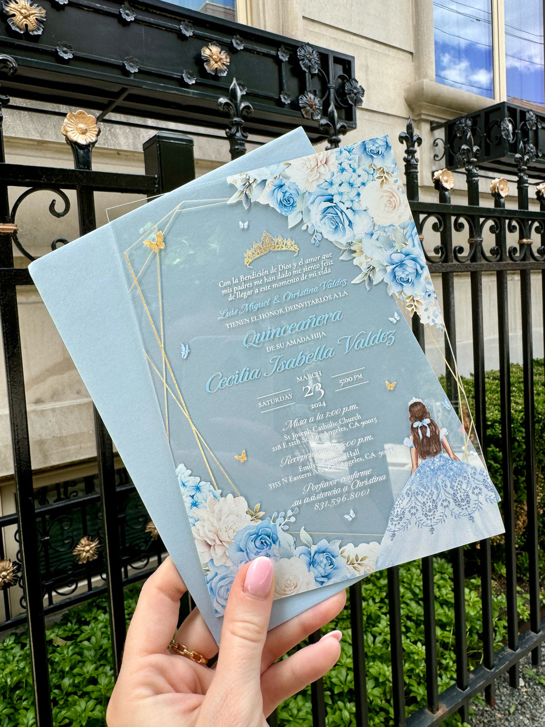 Baby Blue + Butterfly Acrylic Quinceañera Invitations – Princesa Paloma